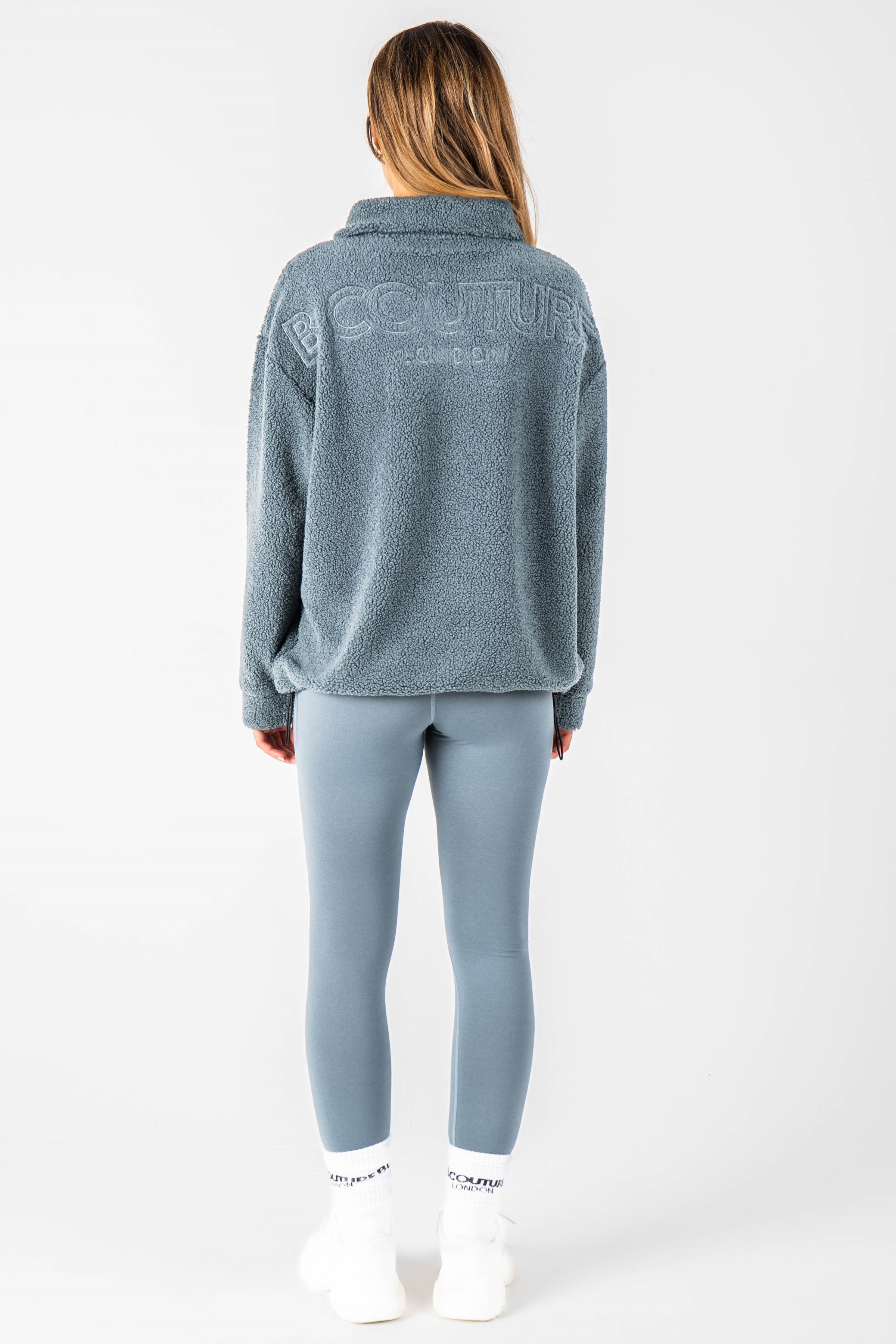 Womens Leggings & Jumper Set, Borg Fleece 1/4 Zip Funnel Neck, In Teal ...