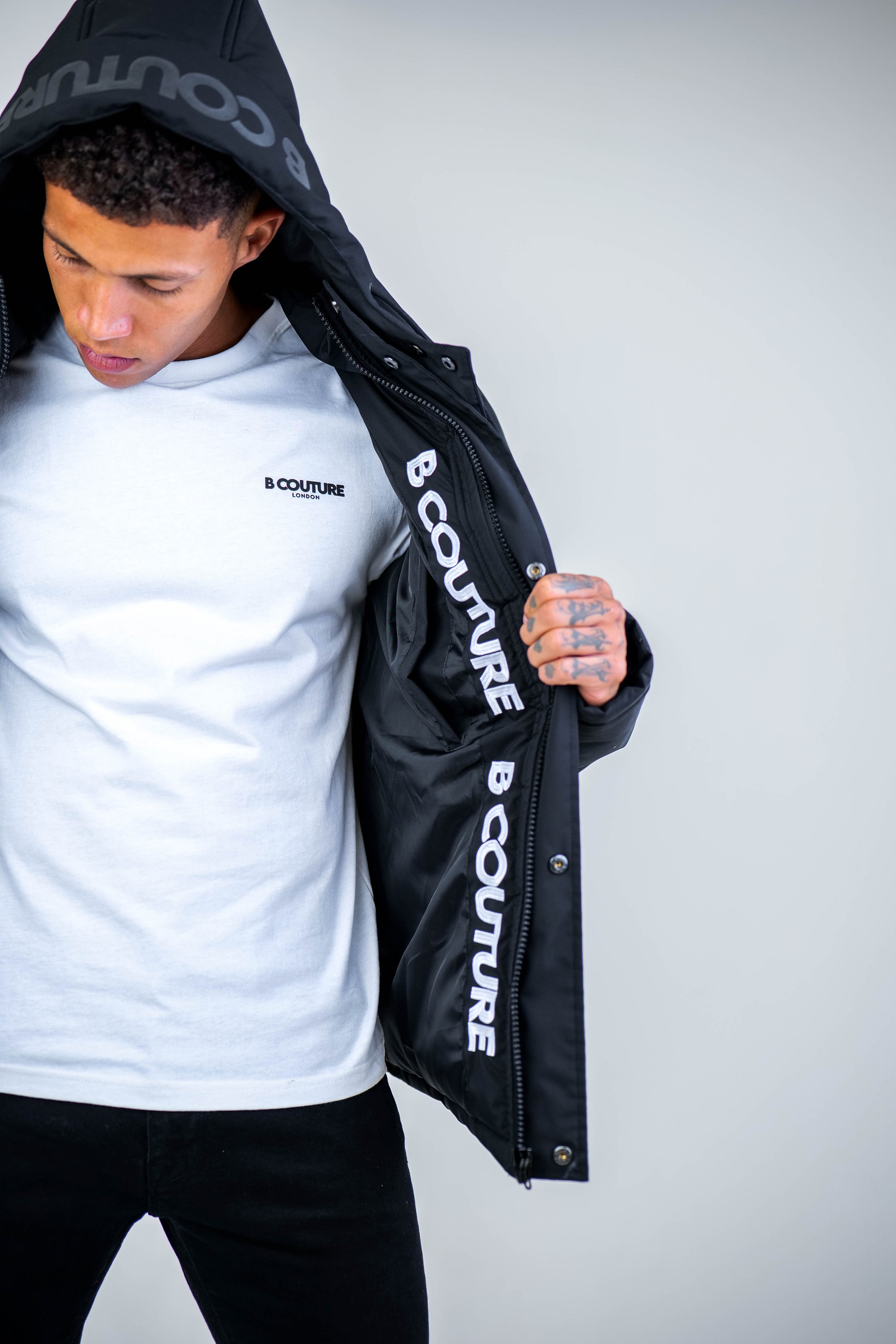 Men's Black Puffer Jacket, With Detachable Hood, Warm Winter Coat – B ...