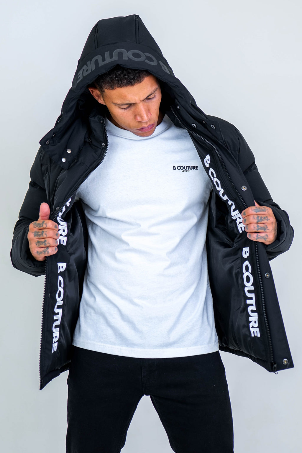 Men's Black Puffer Jacket, With Detachable Hood, Warm Winter Coat – B ...