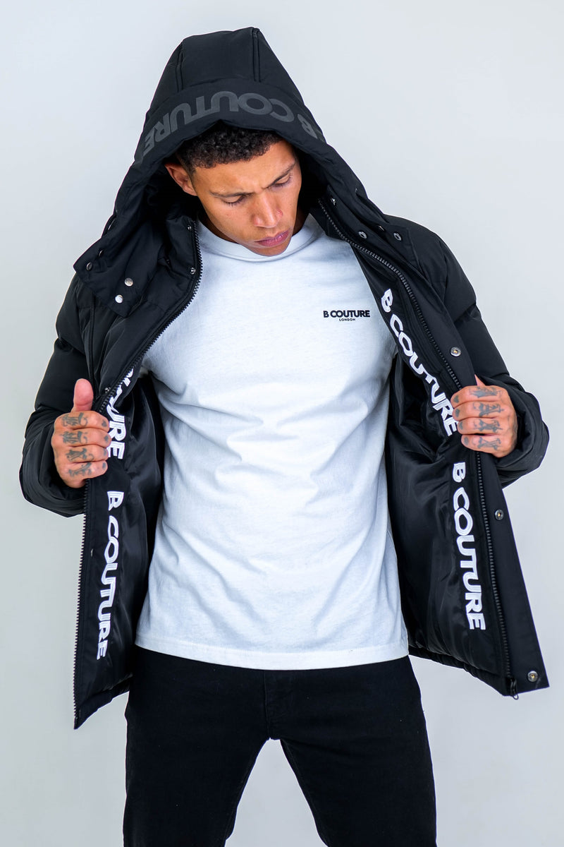 Men's Black Puffer Jacket, With Detachable Hood, Warm Winter Coat – B ...