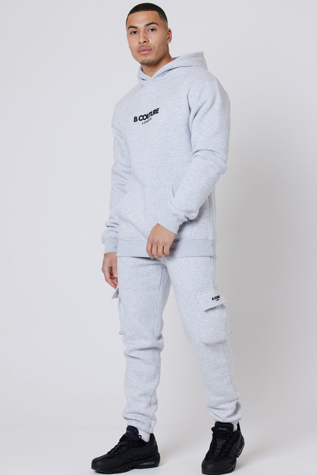 Mens Grey Marl Full Tracksuit, Fleece Hoodie & Jogger Set – B Couture